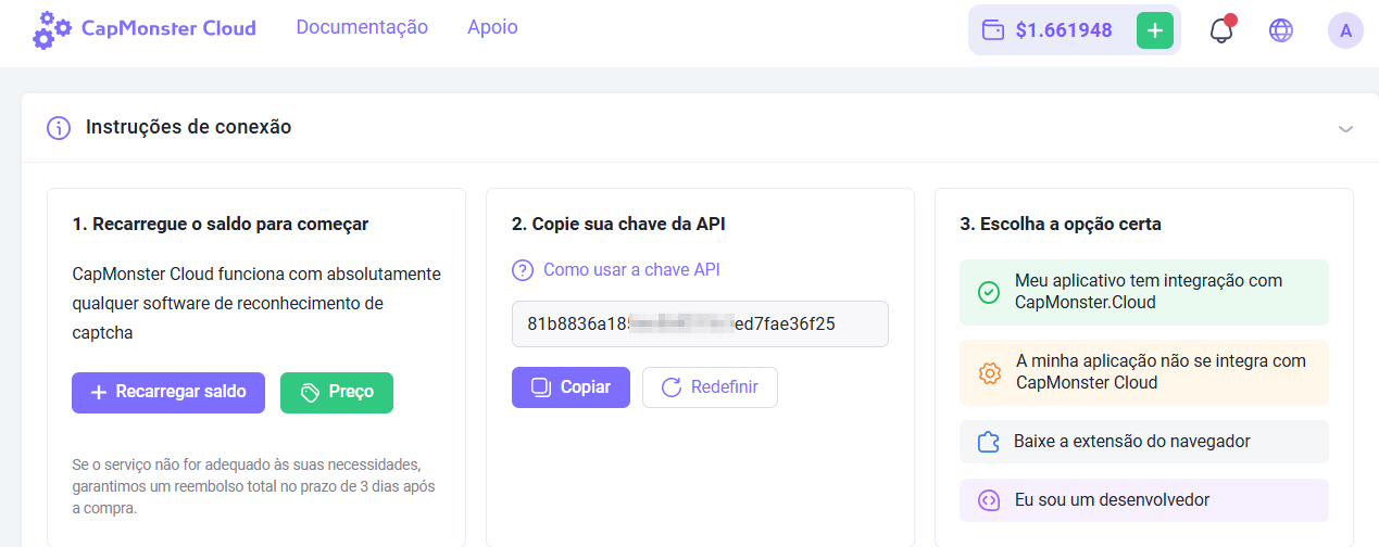 Primeiros passos | Capmonster Cloud Docs
